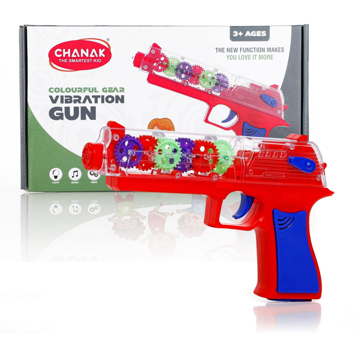 Chanak Transparent Gear Gun Toy with Music & Lights (Red) – chanak